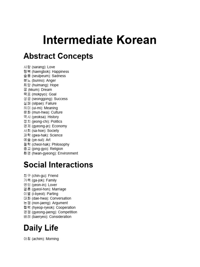 Korean Study Guide - Pages 20-25 | PDF
