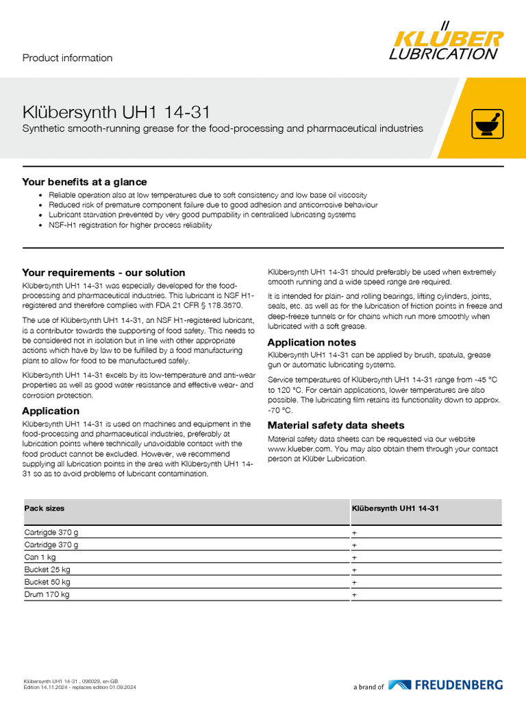 Kluebersynth UH1 14-31 096029 PI GB en | PDF | Lubricant | Mechanical ...