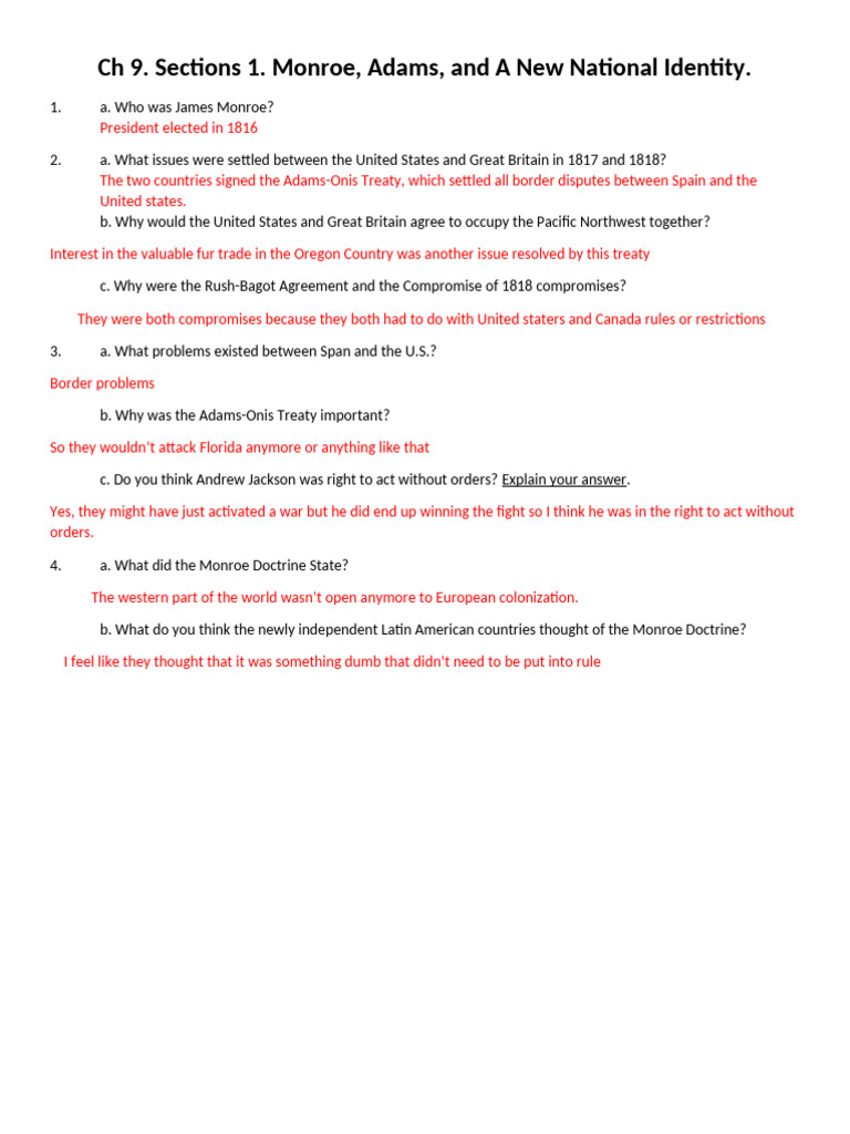 CH 9 Section 1. Monroe and Adams | PDF