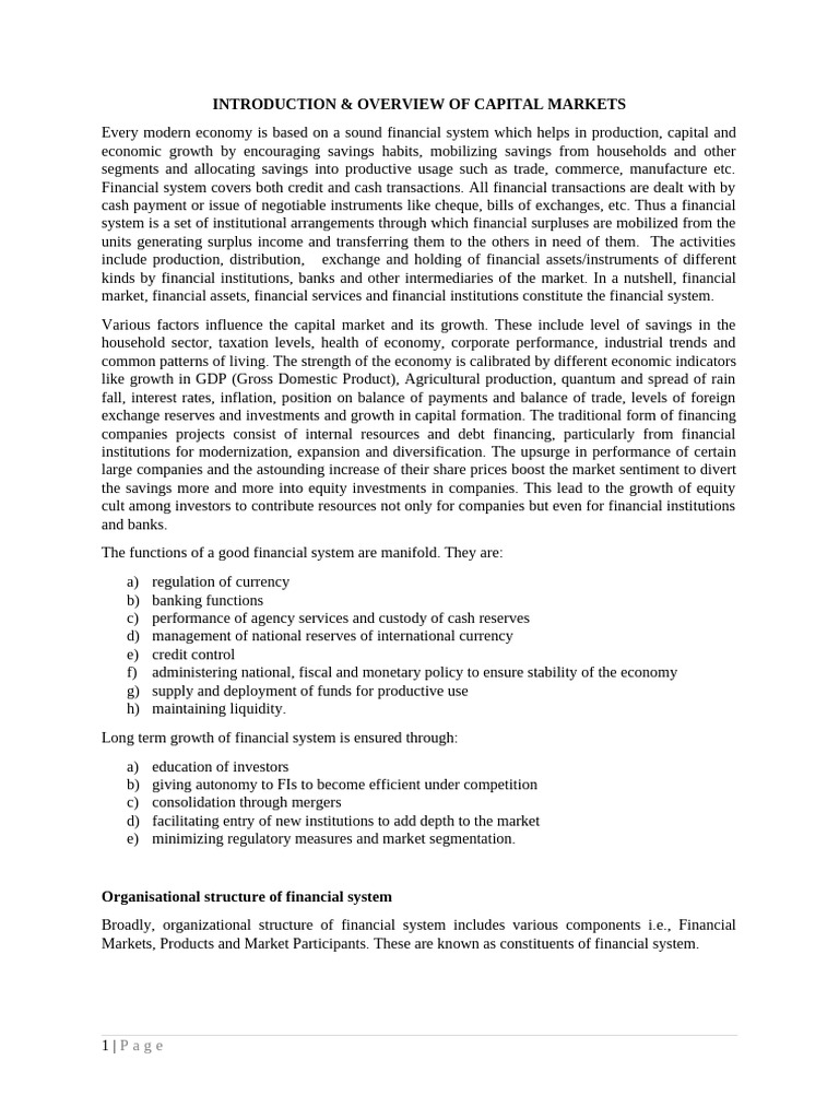 Topic 1 Introduction & Overview of Capital Markets | PDF | Securities (Finance) | Capital Market