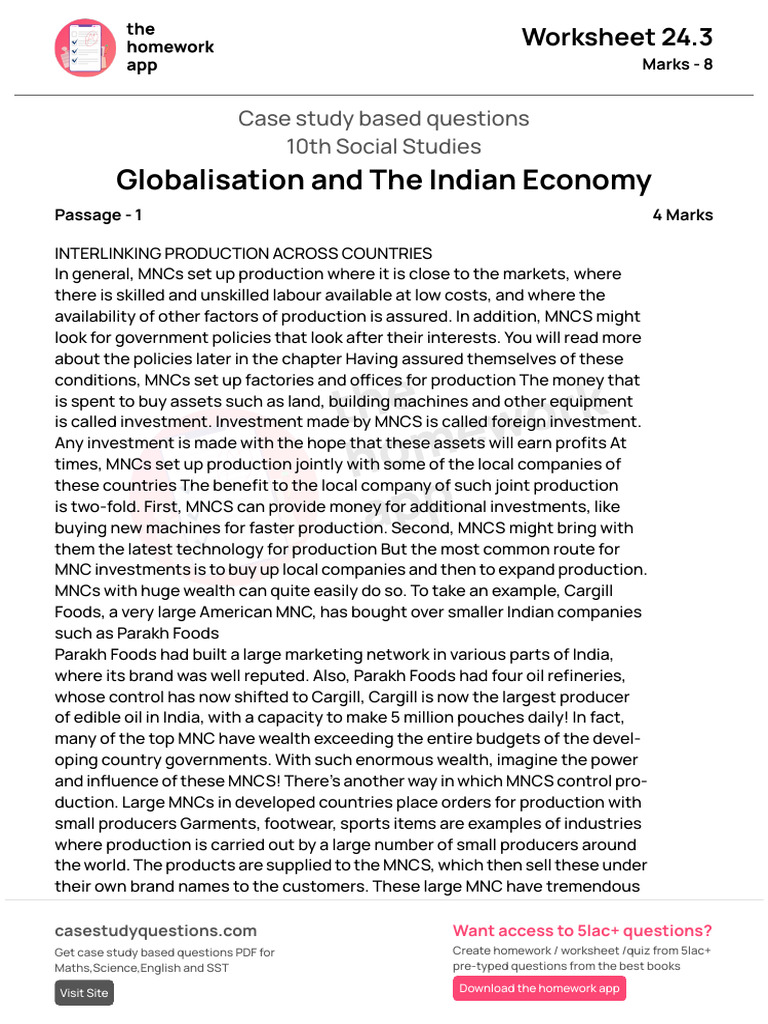 casestudyquestion.com - [Worksheet 24.3] - [Globalisation and The ...