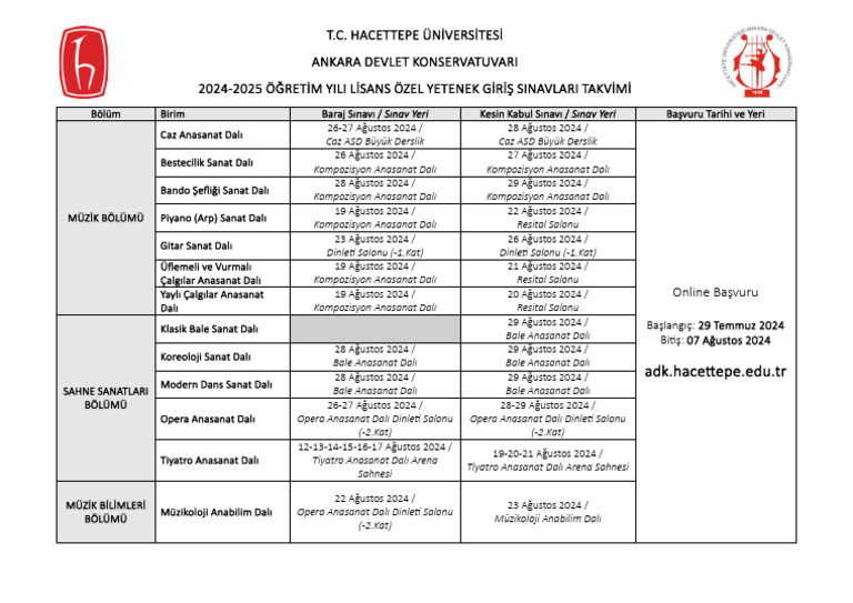 ADK 2024-2025 Ozel Yetenek Giris Sinavlari Takvimi | PDF