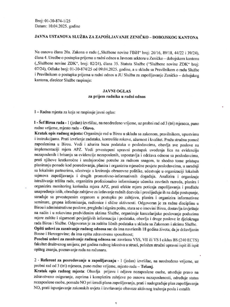 JO JU Sluzba Za Zaposljavanje | PDF