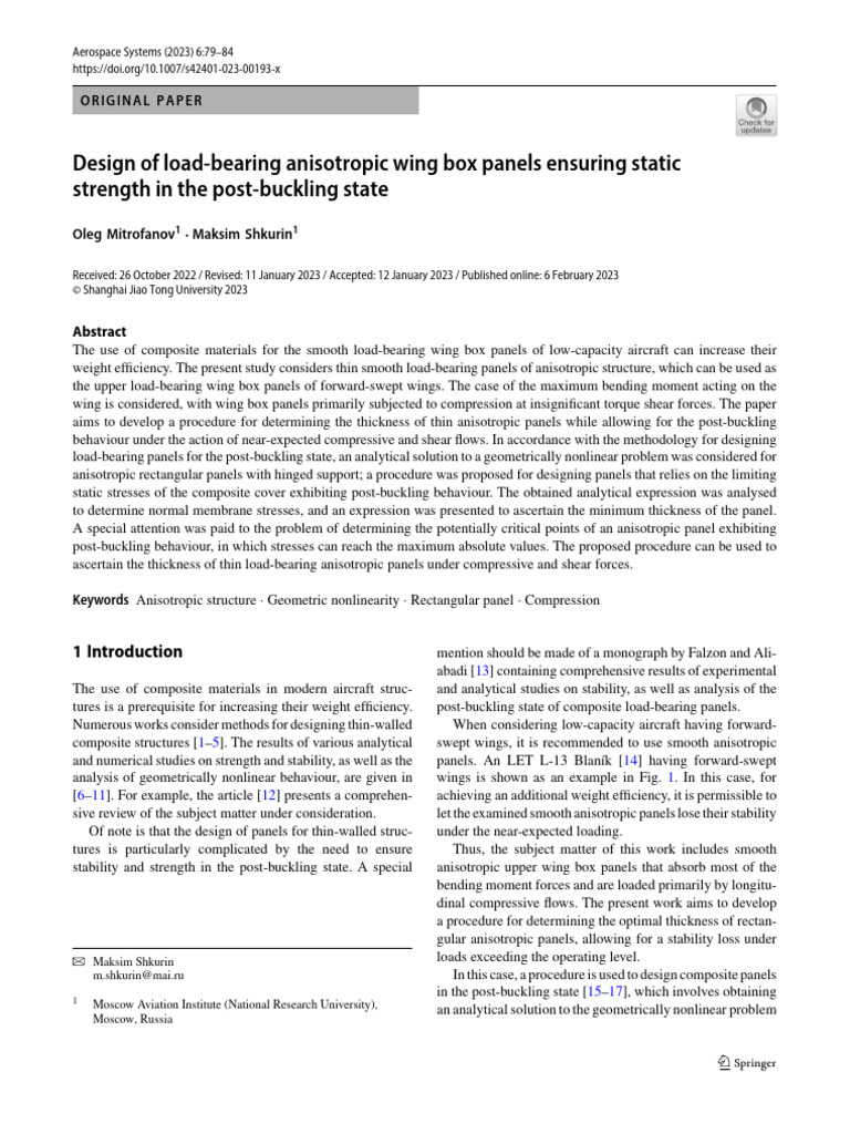 Design of Load-Bearing Anisotropic Wing Box Panels Ensuring Static ...
