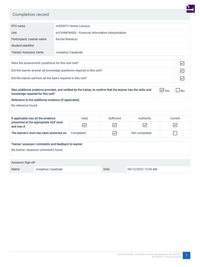 Completion-Record-Rprefuerzo1@student Fatima Edu ph-eVCHIMFIN002 | PDF ...