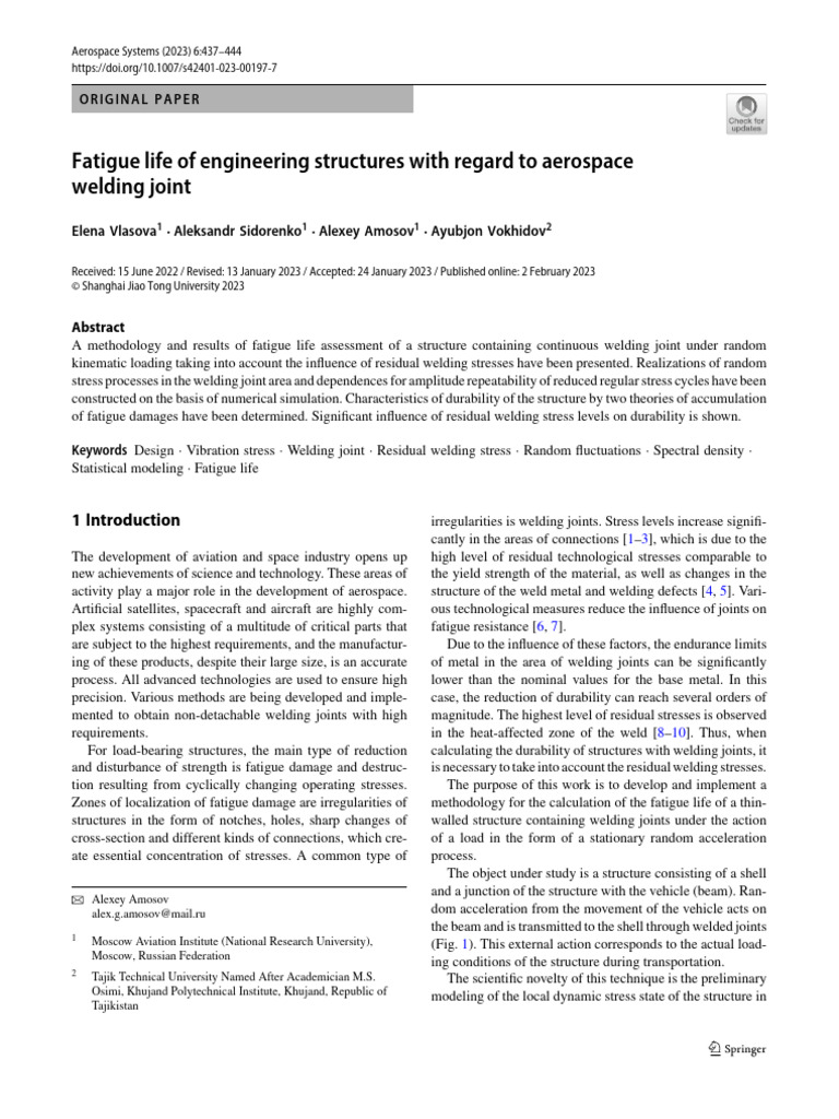 Fatigue life of engineering structures with regard to aerospace welding ...