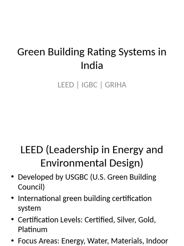 Green Building Rating Systems LEED IGBC GRIHA | PDF