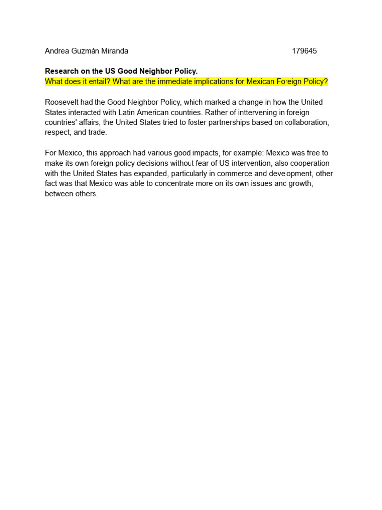 Us Good Neighbor Policy | PDF