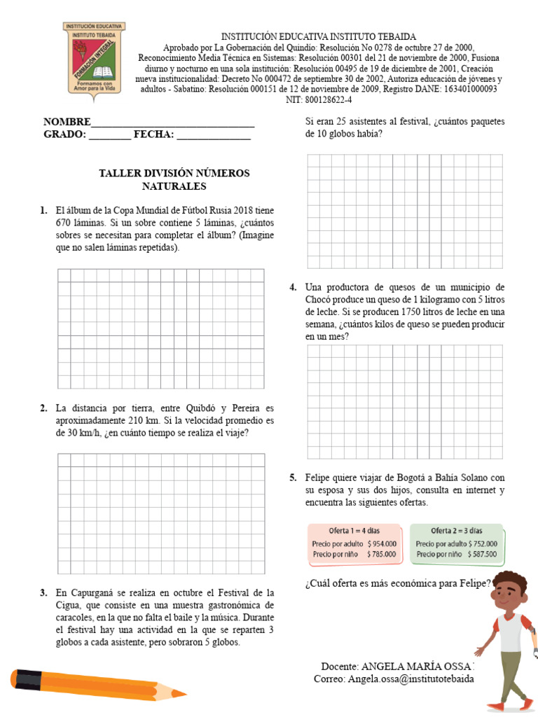 Taller División Números Naturales | PDF