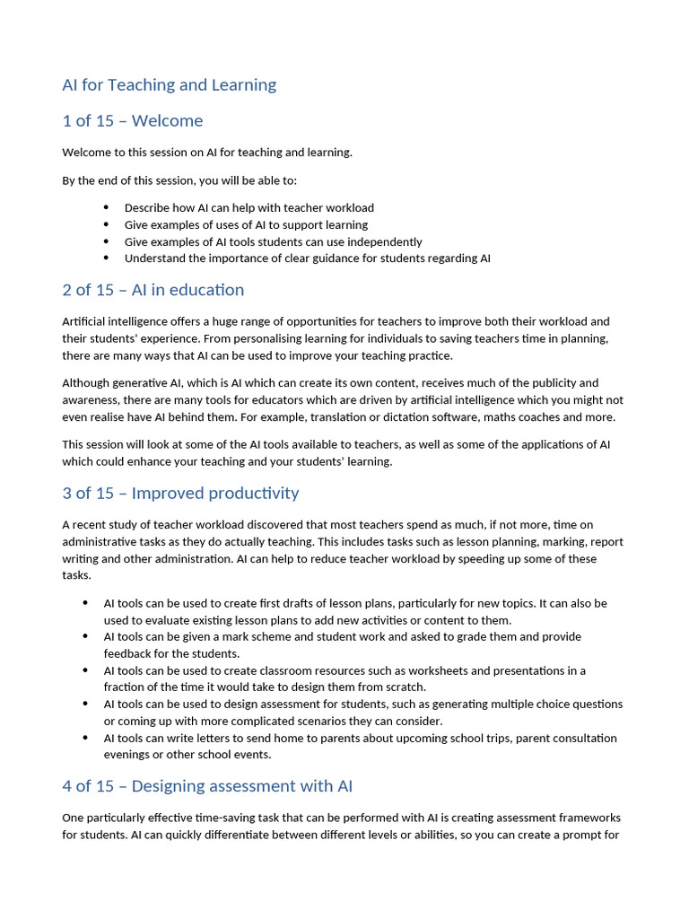 AI For Teaching and Learning (Accessibility Version) | PDF | Artificial ...