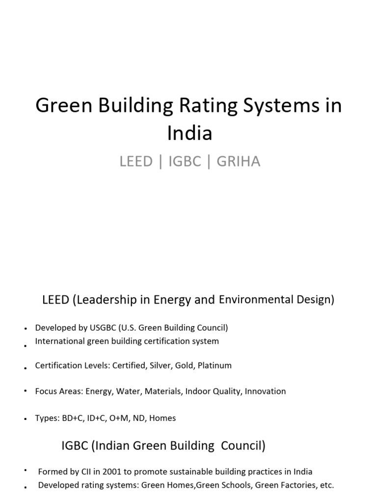 Green Building Rating Systems LEED IGBC GRIHA PDF | PDF | Green ...