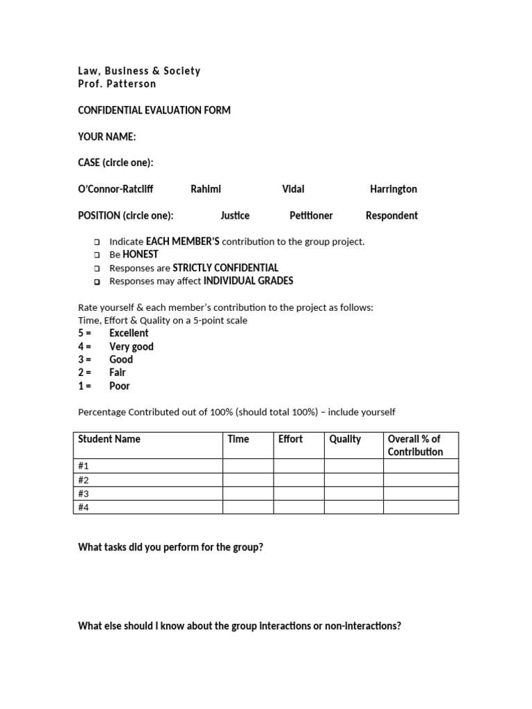 US Supreme Court Confidential Evaluation Form | PDF