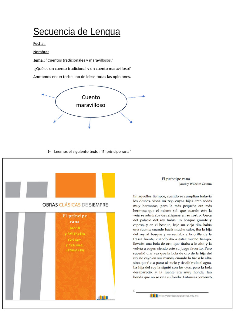 Secuencia de Lengua El Principe Rana | PDF