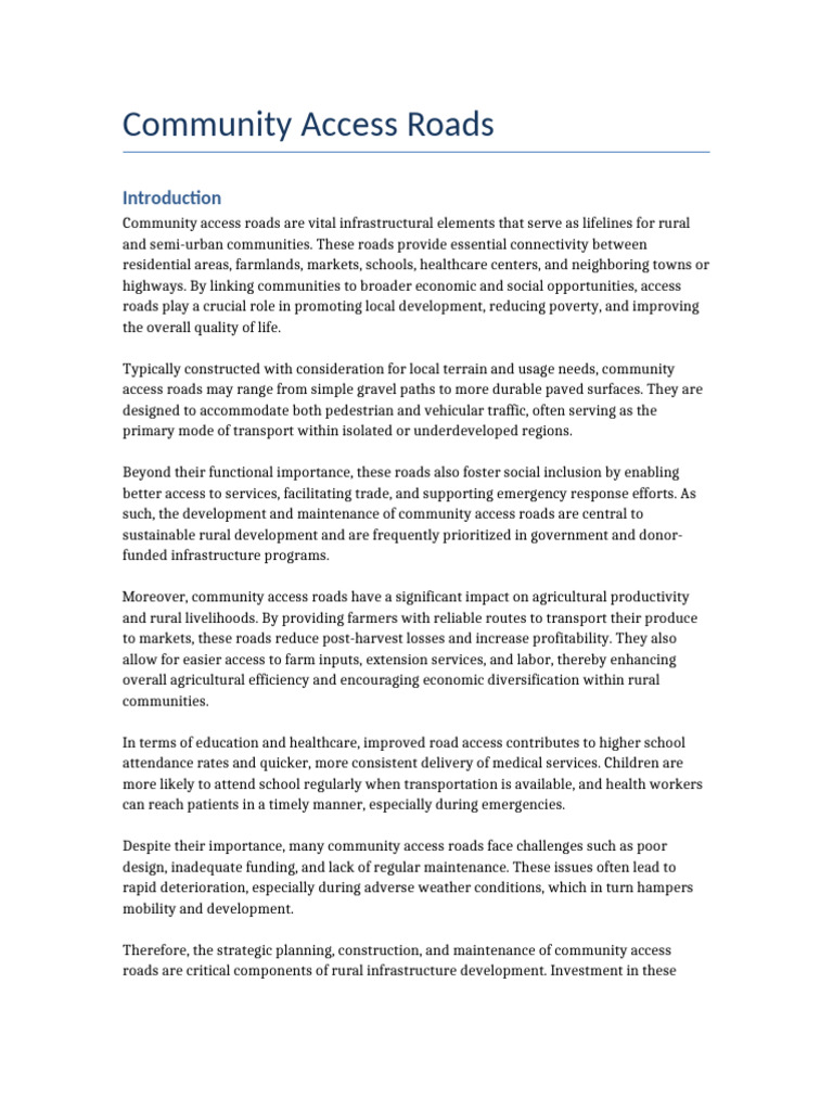 Community Access Roads Introduction | PDF | Road | Infrastructure