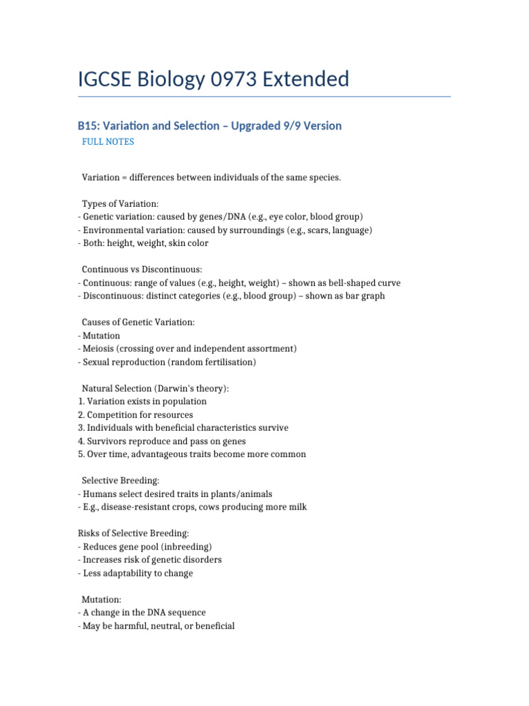 IGCSE Biology B15 Upgraded TopicGuide | PDF | Genetic Diversity ...
