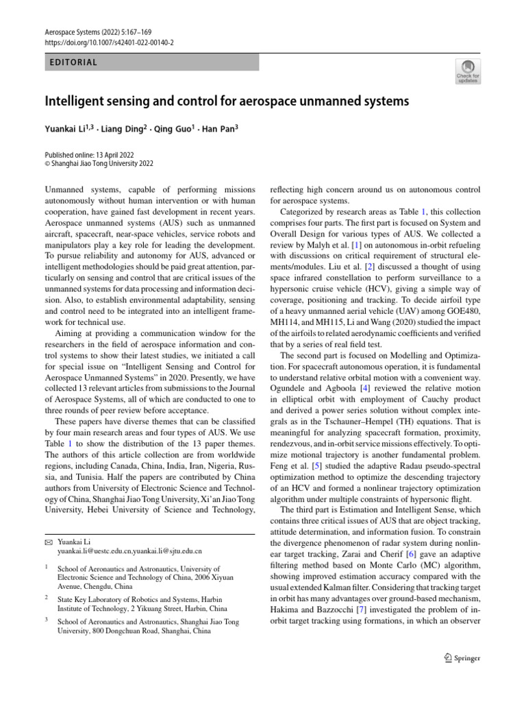 Intelligent Sensing and Control For Aerospace Unmanned Systems | PDF | Unmanned Aerial Vehicle ...