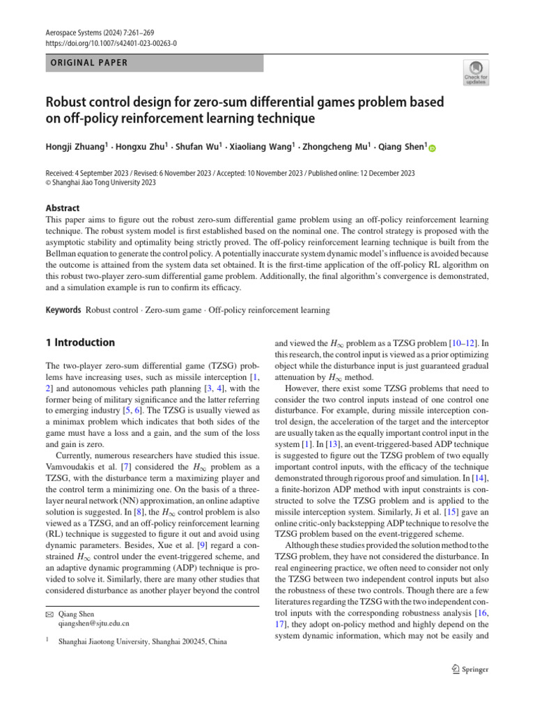 Robust Control Design For Zero-Sum Differential Games Problem Based On Off-Policy Reinforcement ...