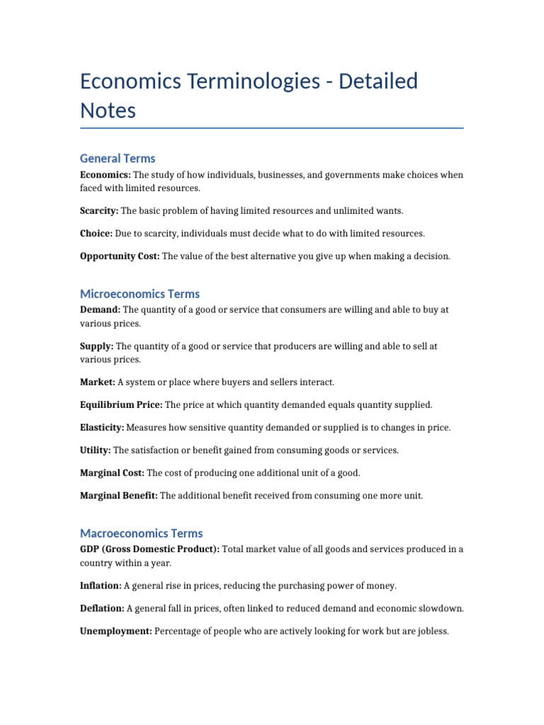 Key Economic Terms Explained | PDF
