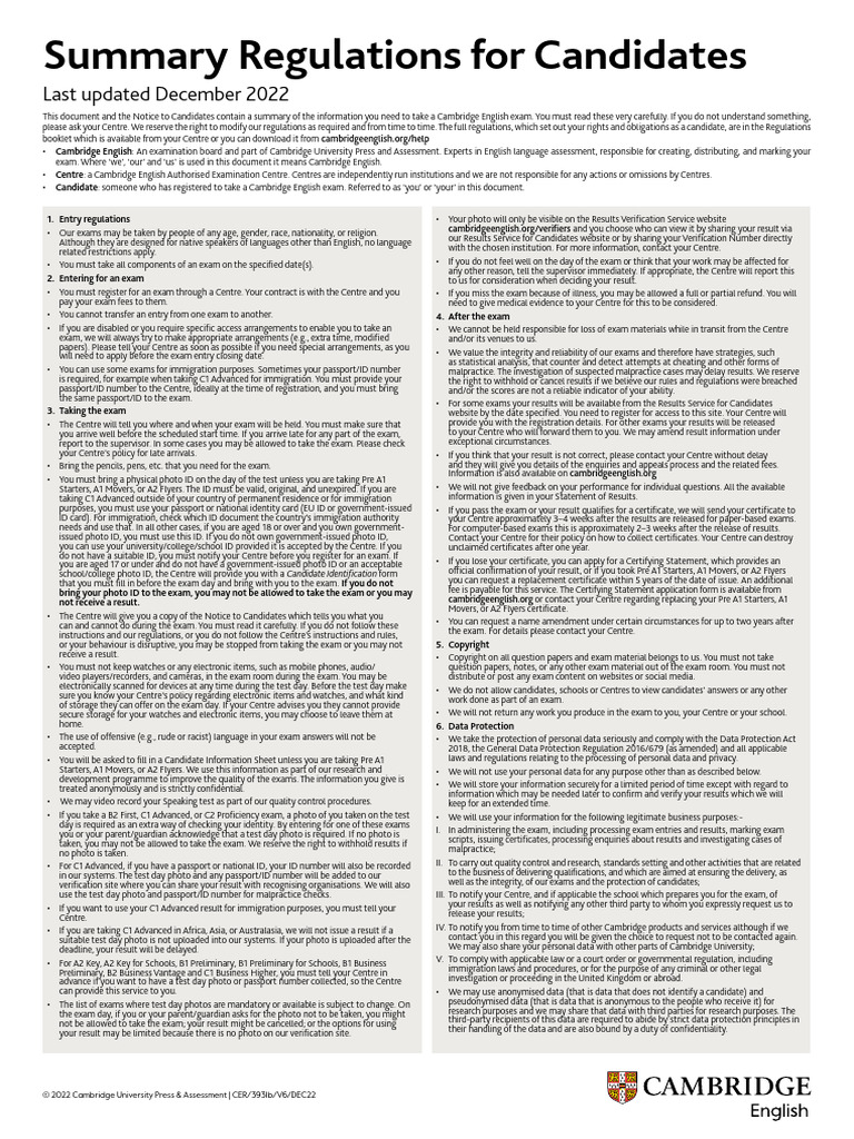 Summary Regulations & Notice To Candidates Jan 23 | PDF | Identity Document