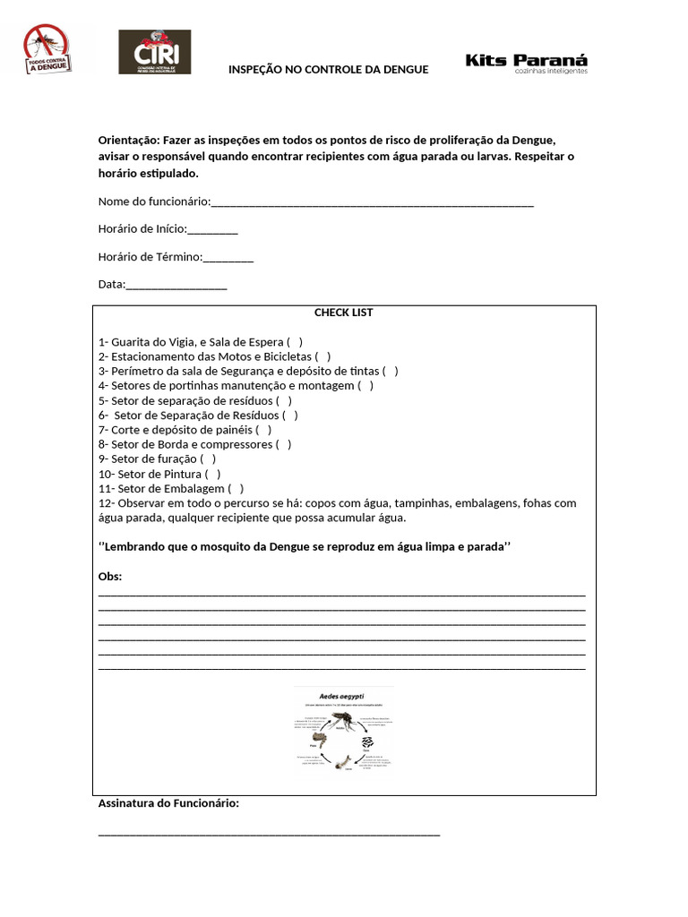 Inspeção Dengue - Checklist | PDF