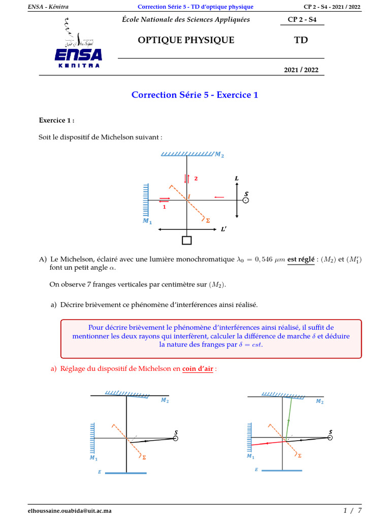 Correction Td5 Exercice 1 Pdf Optique Vagues
