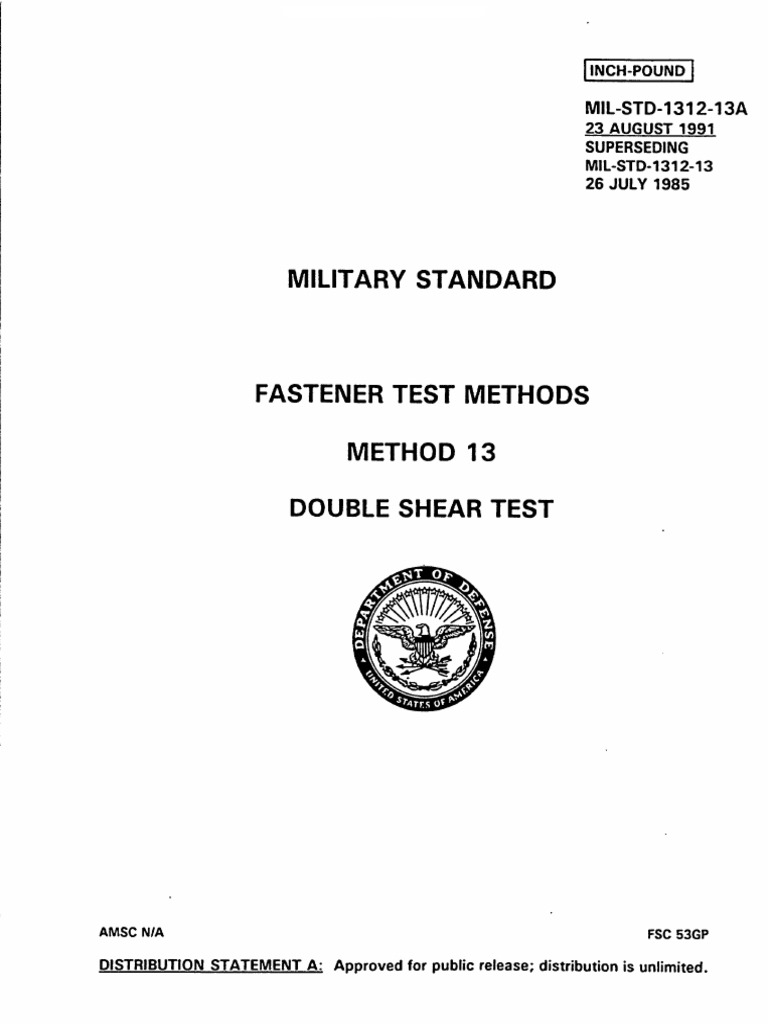 MIL-STD-1312-13A Fastener Test Methods | PDF | Elasticity (Physics ...