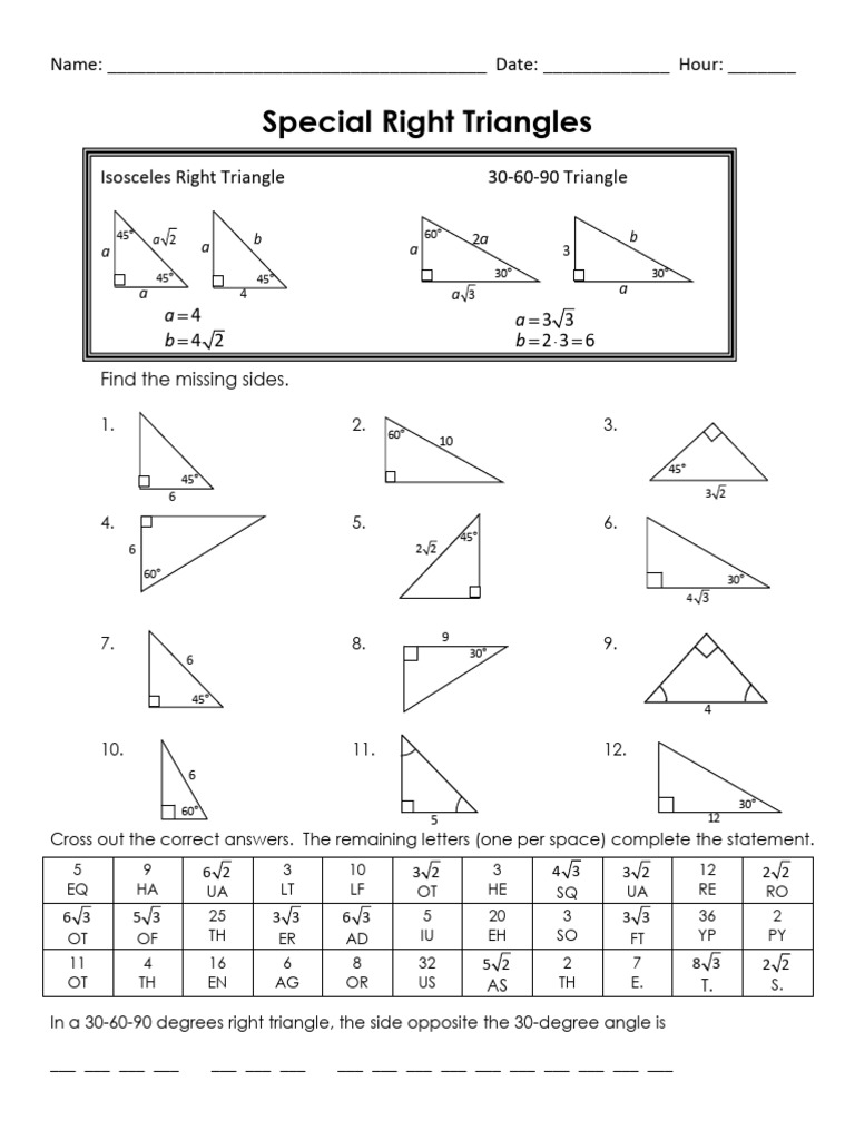 Special Right Triangles Practice Worksheet | PDF | Euclidean Geometry ...