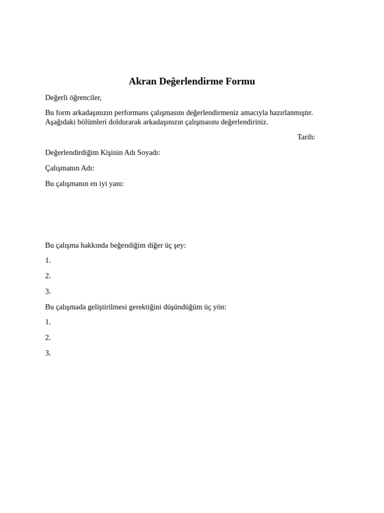 Akran Değerlendirme Form | PDF