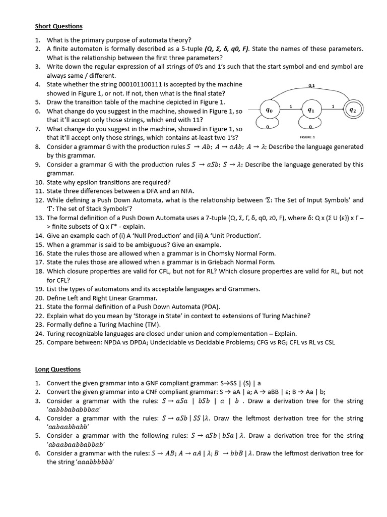 Sample Questions AUTOMATA | PDF | Formalism (Deductive) | Mathematical Logic