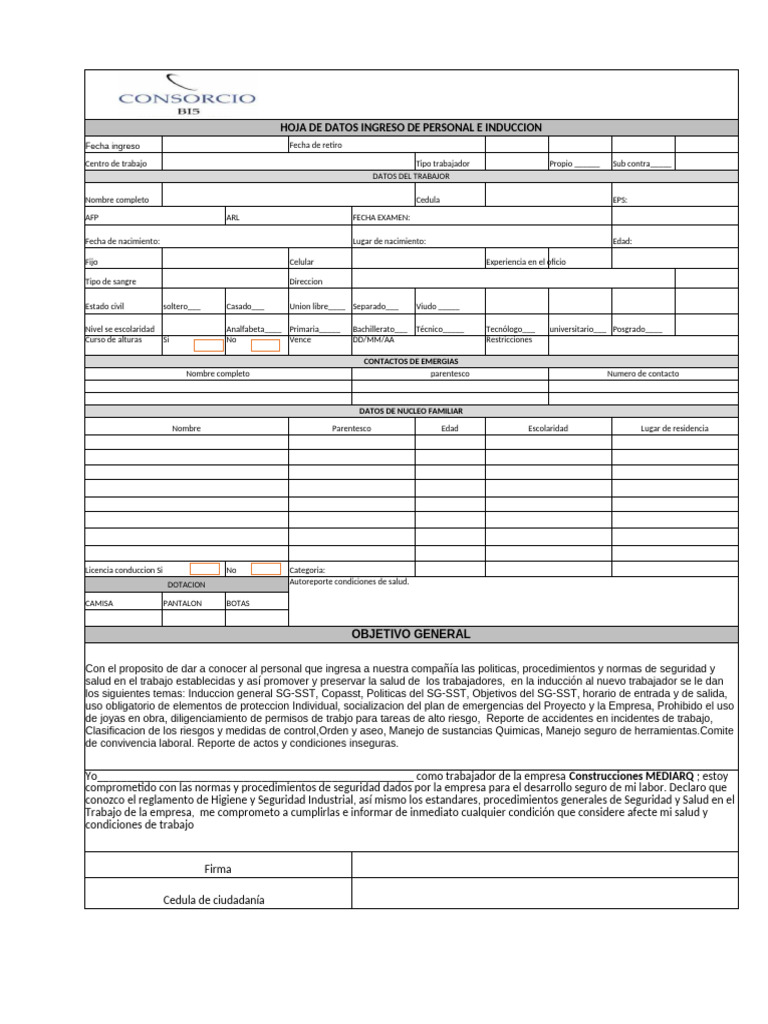 Datos de Ingreso Induccion - Consorcio Bi5 | PDF