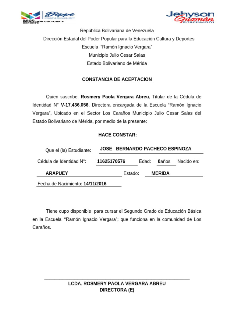 Constancia de Aceptacion - 105400 | PDF