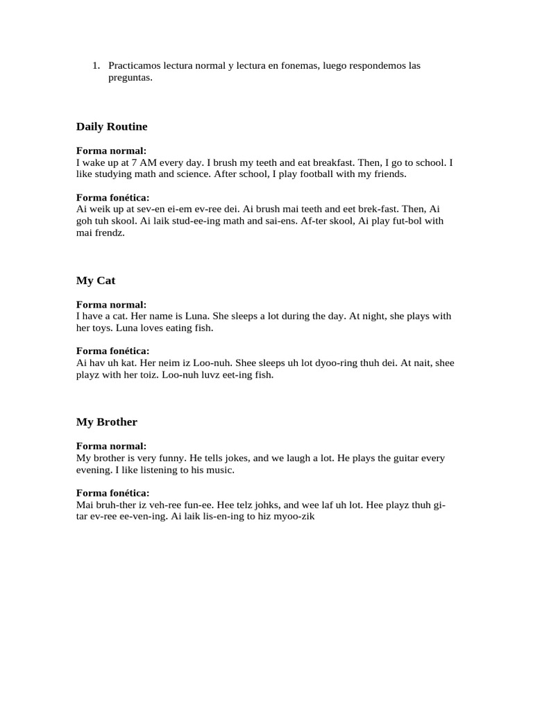 Practicamos Lectura Normal y Lectura en Fonemas | PDF | Meal