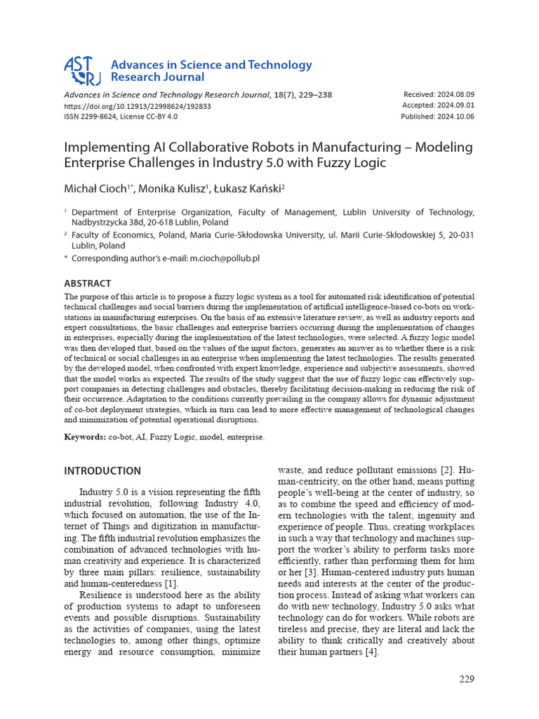 Implementing AI Collaborative Robots in Manufacturing 5.0 | PDF | Artificial Intelligence ...