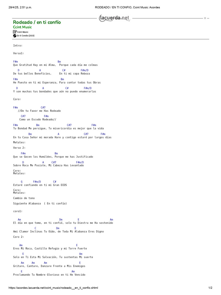 RODEADO - EN TI CONFIO, Ccint Music - Acordes | PDF