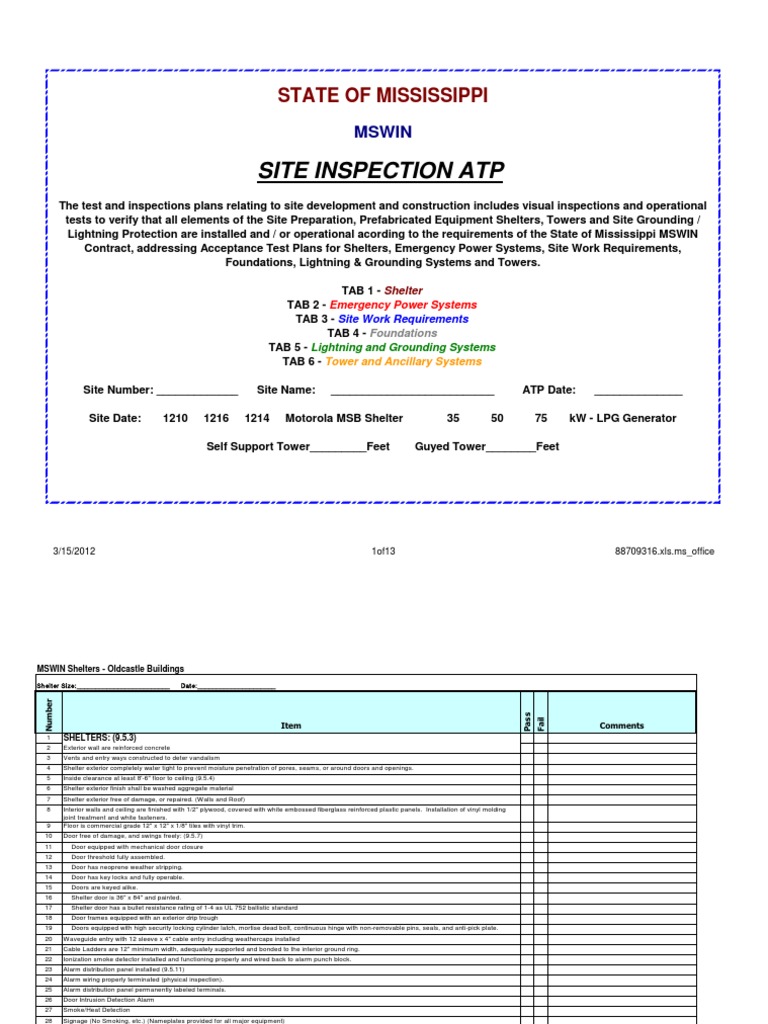 Site Inspection Checklist | PDF | Door | Electrical Wiring