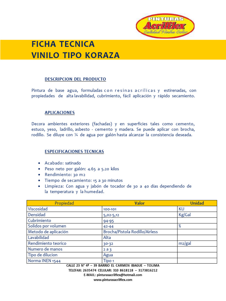 Ficha Tecnica Tipo Koraza... | PDF | Pintar | Agua