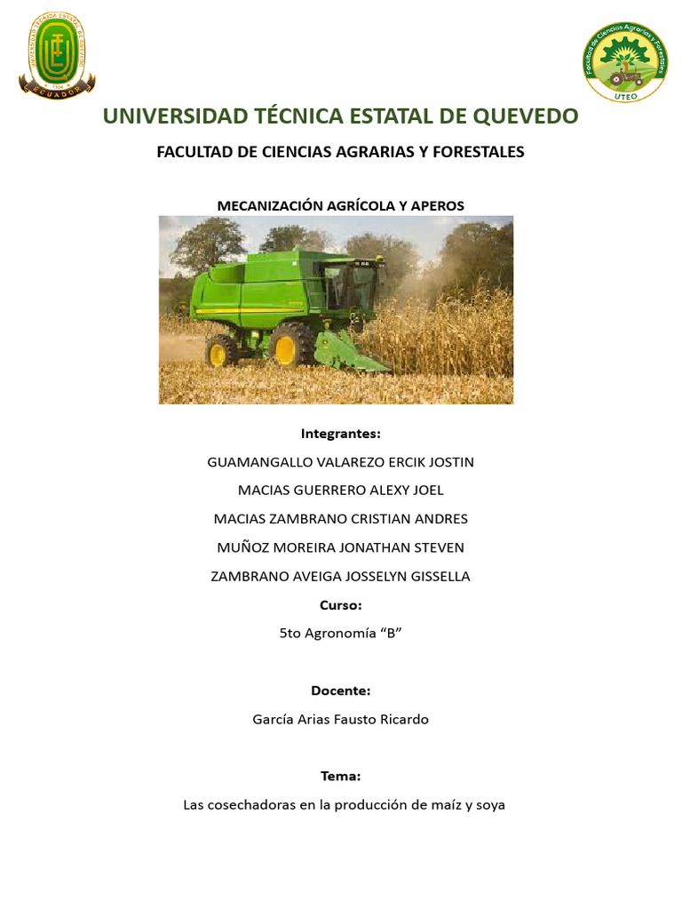 Mecanizacion Tarea 5 GRUPAL | PDF | Cosecha | Agricultura