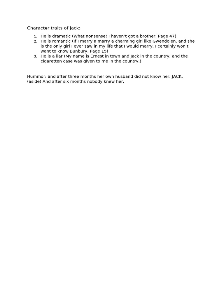 Character Traits of Jack | PDF