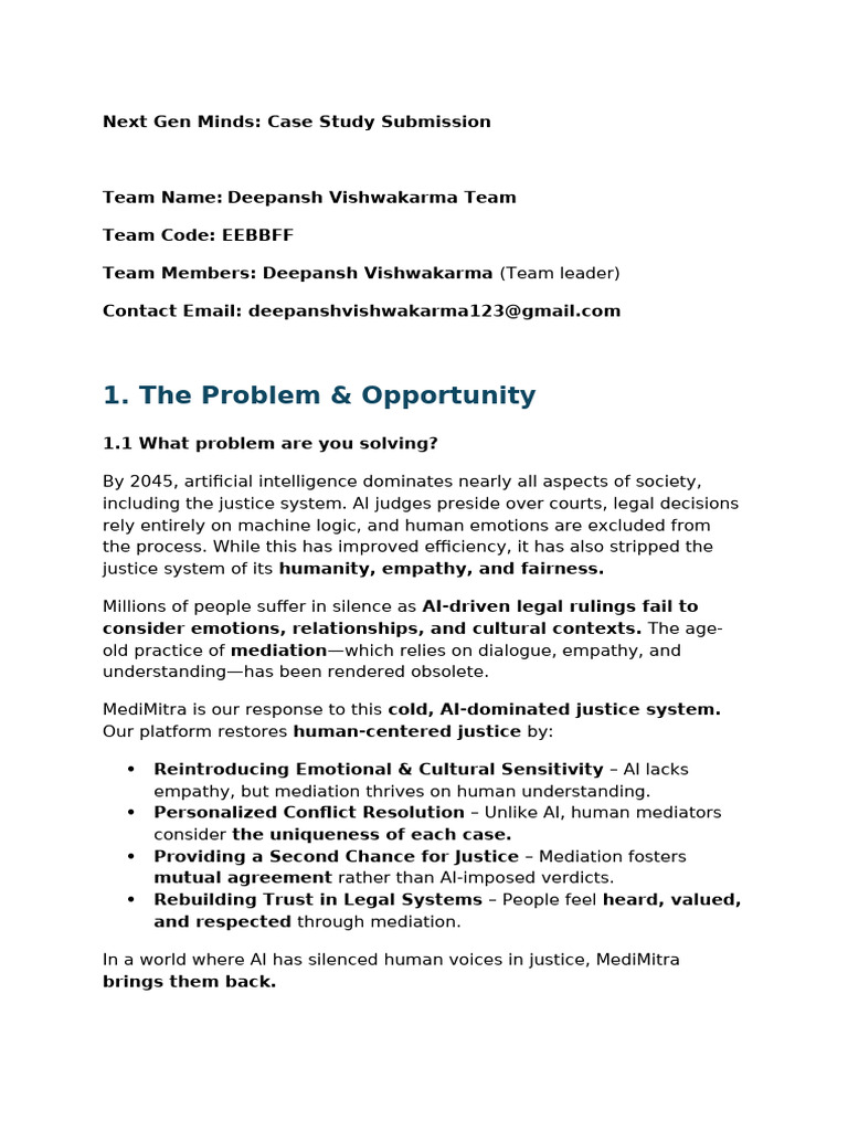 NextGenMinds - Deepansh Vishwakarma Team | PDF | Mediation | Artificial ...