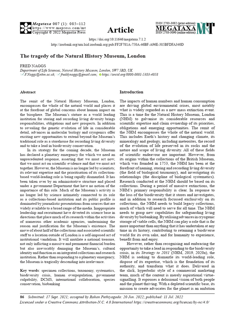Naggs 2022 Tragedy Natural History Museum London | PDF | Biodiversity ...