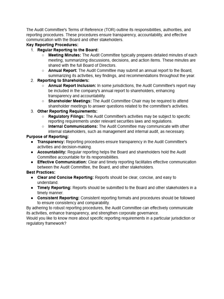 Audit Committee Reporting Procedures Guide | PDF | Audit | Audit Committee