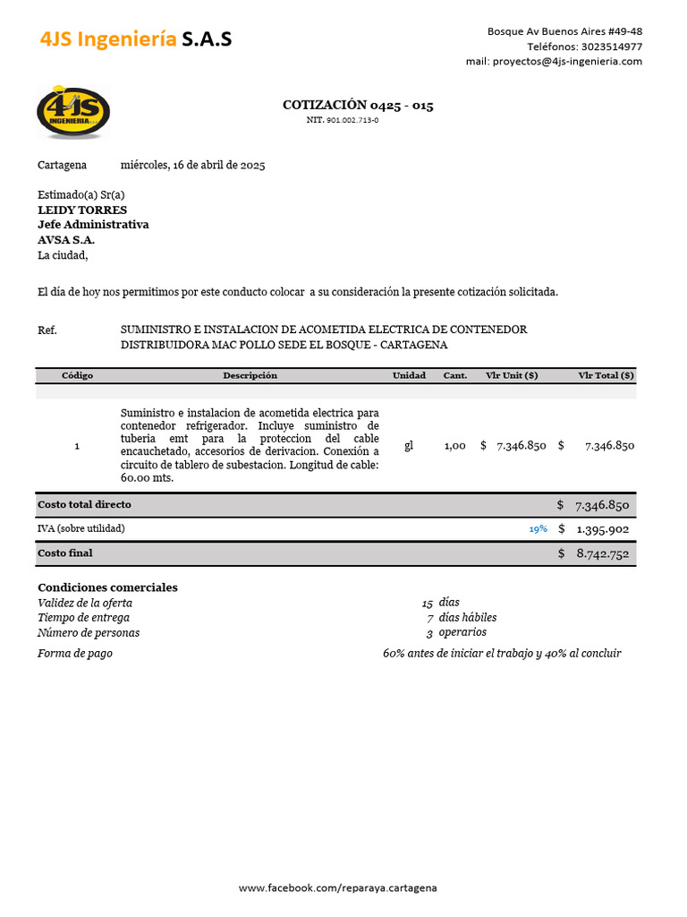Cot 0425-015 Mack Pollo Distribuidora El Bosque - Acometida Electrica ...