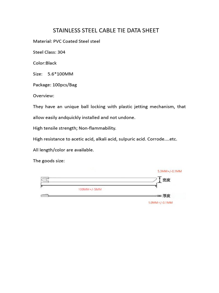 Stainless Steel Cable Tie Data Sheet | PDF