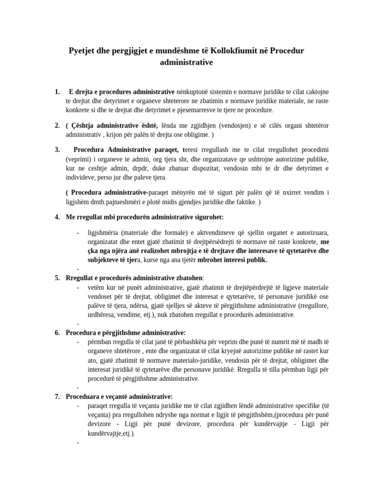 Pyet. Dhe Pergj. e Kollok. Në Proc. Admi. | PDF