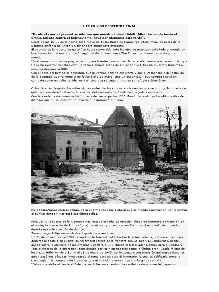 HITLER Y SU DESPEDIDA FINAL | PDF | Adolf Hitler | Hermann Göring