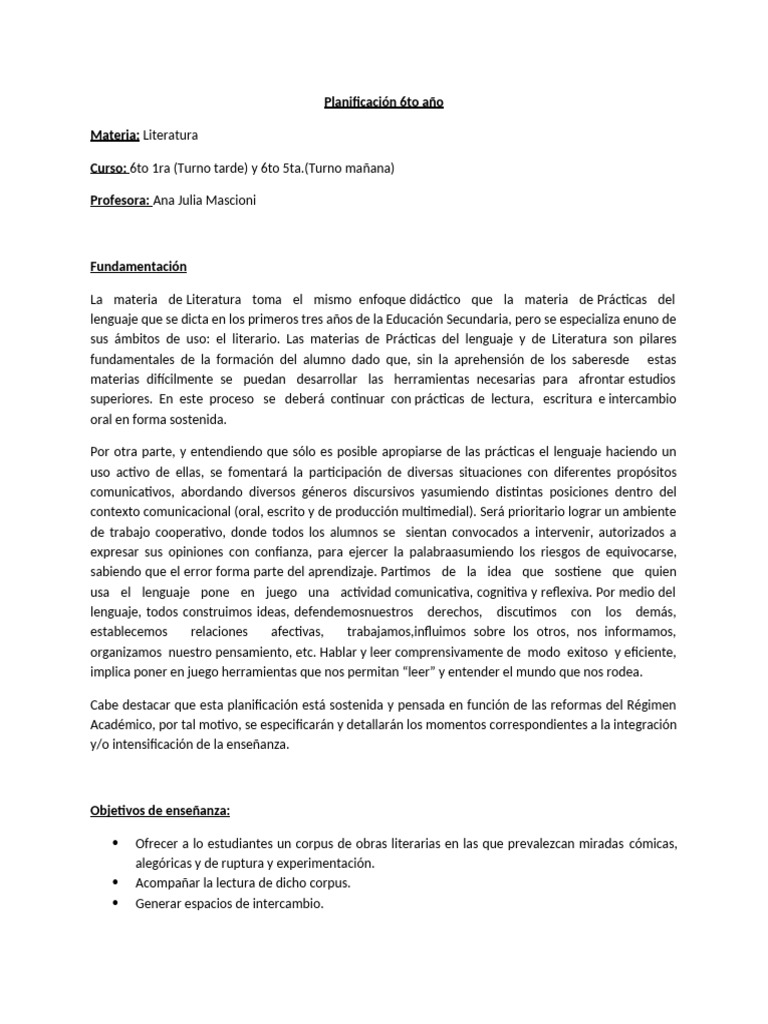 planificacion 6to 2 | PDF | Maestros | Aprendizaje
