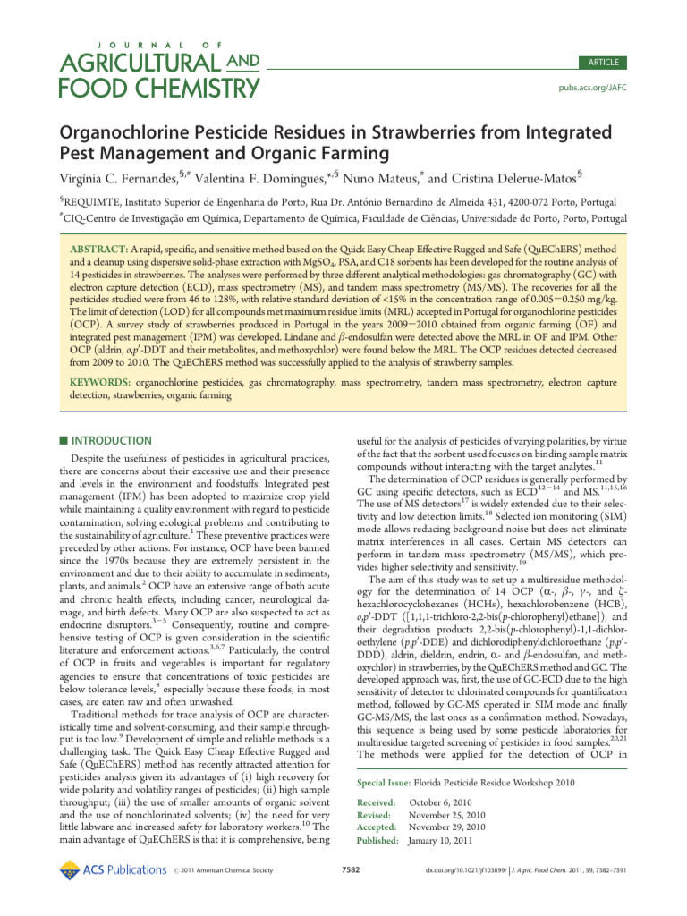 Organochlorine Pesticide Residues in Strawberries From Integrated Pest Management & Organic ...