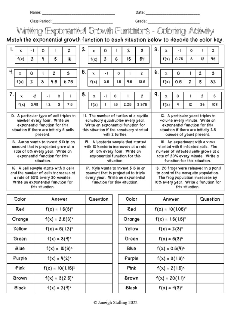Exponential Growth Functions Activity | PDF | Green | Microorganism