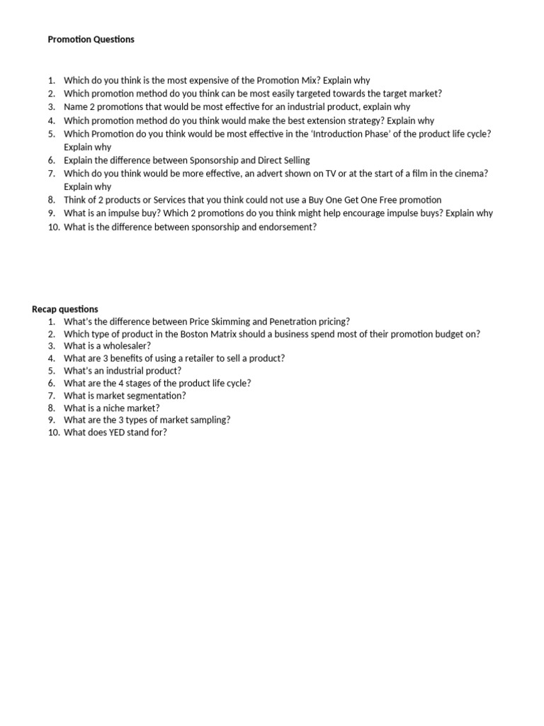 Promotion Questions | PDF