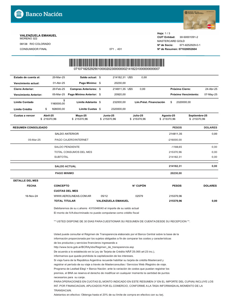 Resumen de Cuenta Tarjeta Mastercard | PDF | Tarjeta de crédito | Crédito